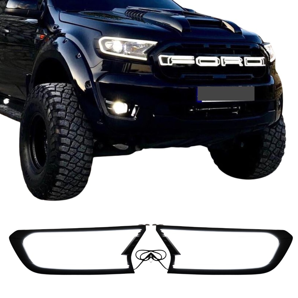 Matte Black LED Head Light Lamp Cover Trim For Ford Ranger PX2 PX3 2015 ...
