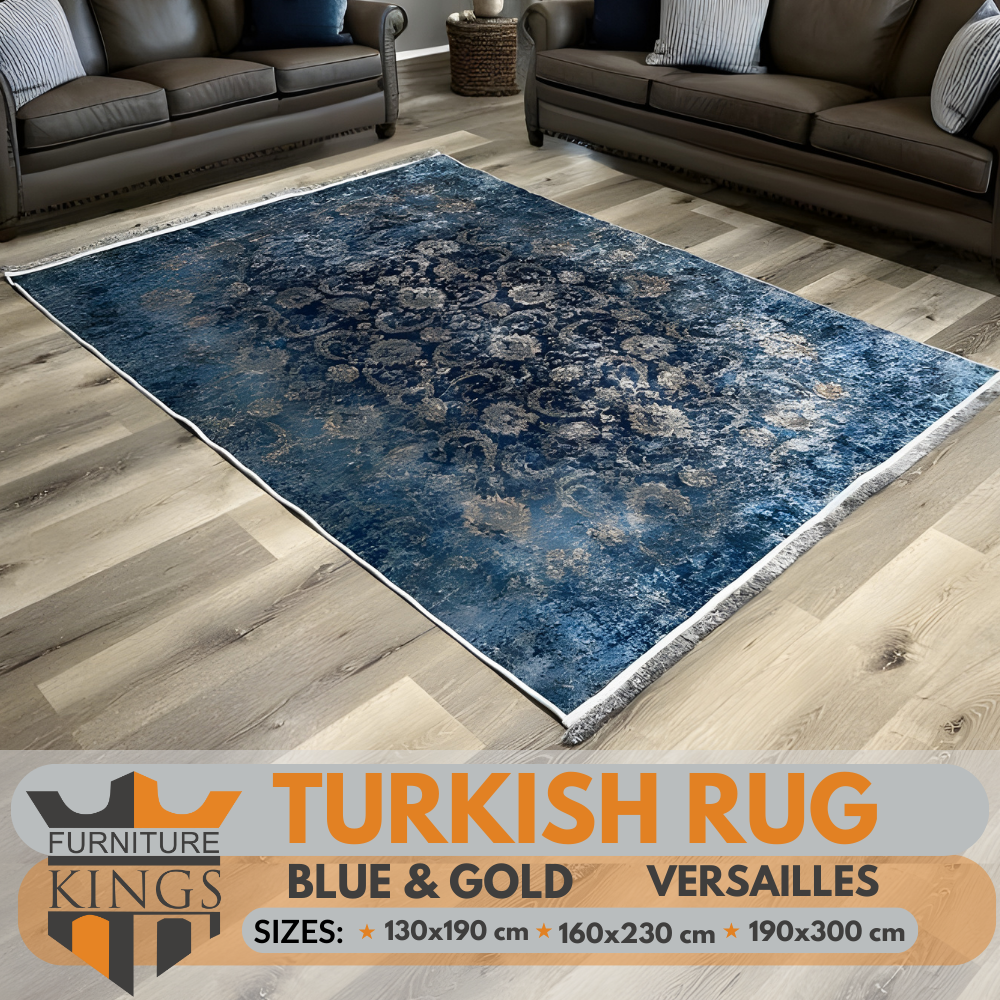 Blue Gold Versailles Turkish Floor Carpet Rugs Traditional Carpet Rug ...