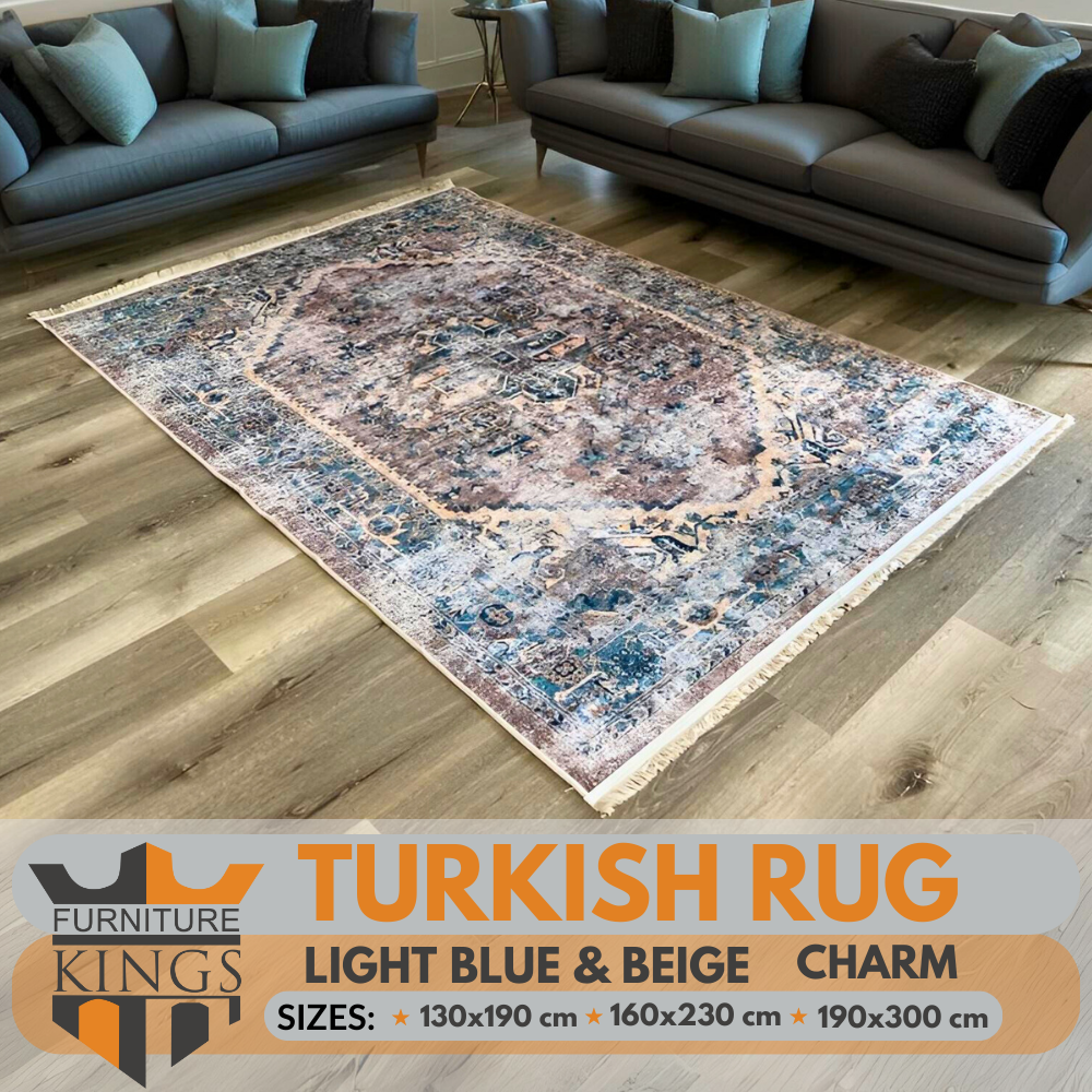 Light Blue Beige Charm Turkish Turkey Made Floor Carpet Rugs ...
