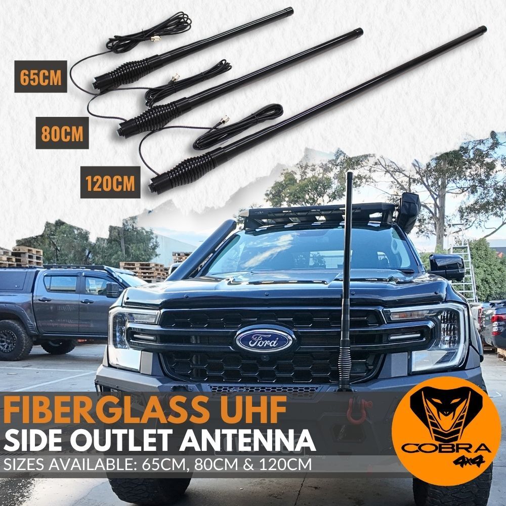 65 80 120 CM Fiberglass UHF Side Outlet Antenna Radio 4x4 Aerial Off ...
